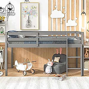 LoLado Loft Bed Twin,Loft Bed for Kids with Ladders and Guard Rails,Solid Wood and Sturdy Low Loft Bed Frame for Boys Girls and Junior,No Box Spring Needed,Easy to Assembly,Twin(Grey)