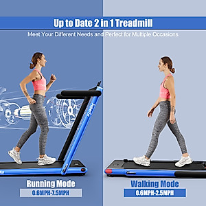 Goplus 2 in 1 Folding Treadmill, 2.25HP Superfit Under Desk Electric Treadmill, Installation-Free with Remote Control, APP Control and LED Display, Walking Jogging for Home Office