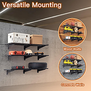 WAREYEASY 3 Tier 1.3x4ft Garage Storage Shelving Wall Mounted,Loads 900 lbs Heavy Duty Garage Shelving,15.6-inch-by-48-inch Black Metal Wall Shelf,Sturdy Garage Storage Rack