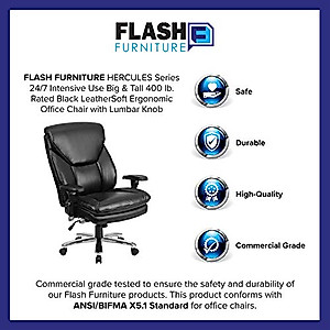 Flash Furniture HERCULES Series 24/7 Intensive Use Big & Tall 400 lb. Rated Black LeatherSoft Ergonomic Office Chair with Lumbar Knob