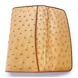 Julie Genuine Real Ostrich Skin Leather Trifold Clutch Long Golden Tan Wallet