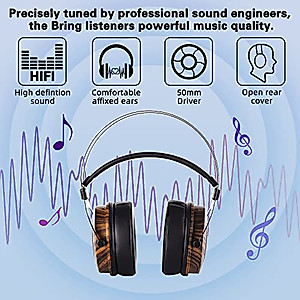 lotorasia Wired Over Ear Headphones, Studio Headset Music Recording 50mm Drivers 3.5mm/6.35mm Audio Jack for Guitar amp Recording and Music Audiophile（Non Solid Wood）