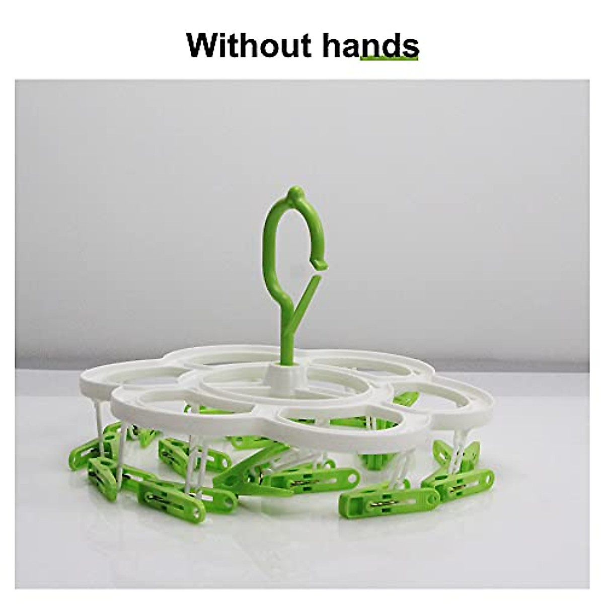 Bobrv Clothes Hangers with 16 Clips, Sock Underwear Baby Hanger, Hanging Drying Rack, Plastic Laundry Clip and Drip Clothespin Rack for Towel, Hat, Scarf, Green, 9 x inches