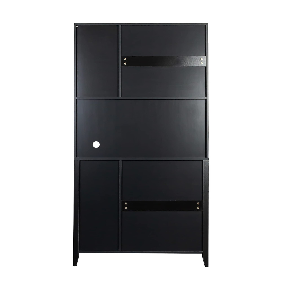 DHHU Tall, Large Pantry Storage Glass Doors, Drawers & Open Shelves, Freestanding Kitchen Cupboard Buffet Cabinet for Living Room, Black