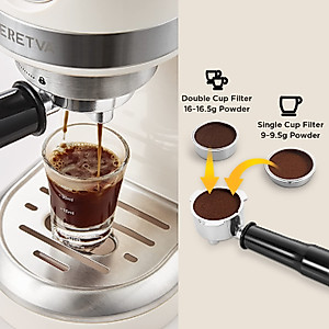 Neretva 20 Bar Espresso Coffee Machine with Steam Wand for Latte Espresso and Cappuccino, Compact Espresso Maker For Home Barista, 1350W Premium Italian High Pressure - Beige