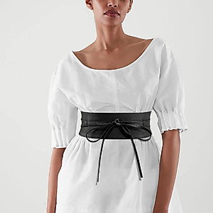 HIQUACC Lace-up Waist Belt Faux Leather Corset Belt Tie Wrap Bowknot Waistband for Women (Black M)