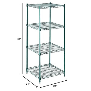 Nexel Poly-Green Adjustable Wire Shelving Unit, 4 Tier, Heavy Duty Commerical Storage Organizer Wire Rack, 24" x 24" x 63", Green