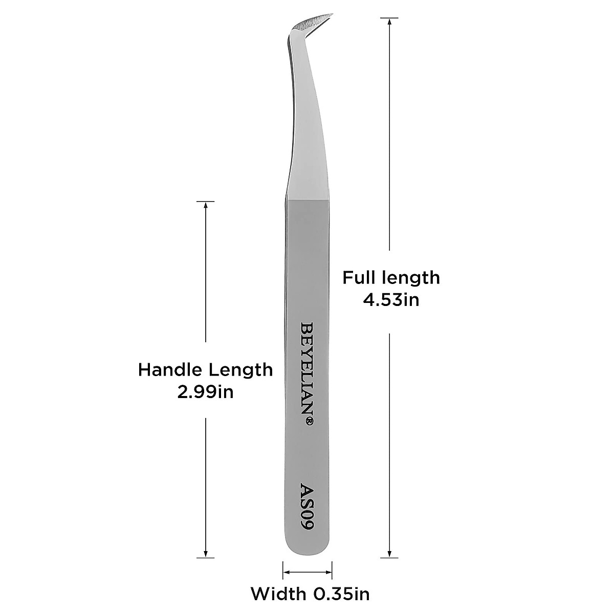 Volume Lash Tweezers Beyelian Lash Tweezers for Eyelash Extensions, Curved L High Precision Tip for Mega Fans, Stainless Steel AS09 Silver.