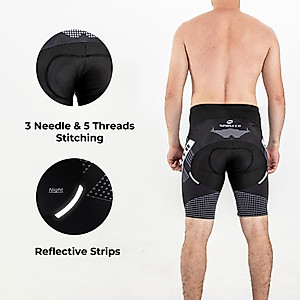 SPONEED Men Bicycle Shorts, Black with White, US L (CN XL)