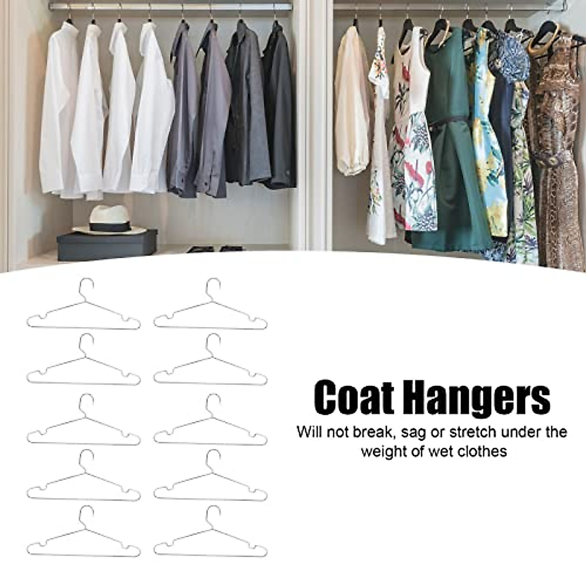 Metal Coat Hangers, Strong Heavy Duty Stainless Steel Wire Hangers 10 Pack, Clothes Hangers for Closet Clothing Shirt Suit Pant, 15.7 Inch