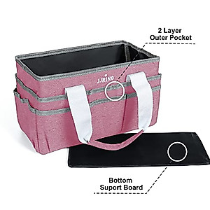 JJRING Craft Organizer Tote Bag, Art Storage Caddy with Multiple Pockets, Pink Sewing Bag for Art, Craft, Scrapbooking, School, Medical, and Office Supplies Storage