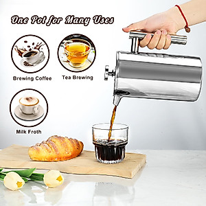 Mongdio French Press Coffee Maker, 34 Ounce (1 Litre) French Press Stainless Steel with 3 Filter, Double Wall Insulated, Easy to Clean, For Home Camping Travel Gifts