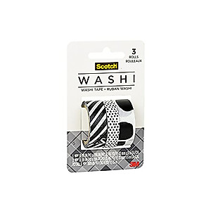Scotch Washi Tape, Black and White Pattern Design, 3 Rolls, Assorted Sizes, Great for Bullet Journaling, Scrapbooking and DIY Décor (C1017-3-P39)