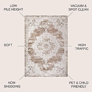 JONATHAN Y MDP400B-3 Alhambra Ornate Medallion Modern Indoor Area -Rug Vintage Bohemian Easy -Cleaning Bedroom Kitchen Living Room Non Shedding, 3 ft x 5 ft, Brown/Cream