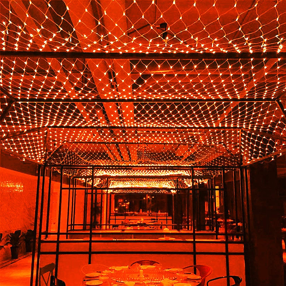 Joomer 12ft x 5ft 360LED Orange Halloween Net Lights Outdoor Mesh lights, 8 Modes Timer Connectable Waterproof Bush Lights Mesh Netting Lights for Halloween Outdoor Decorations (Clear Wire)