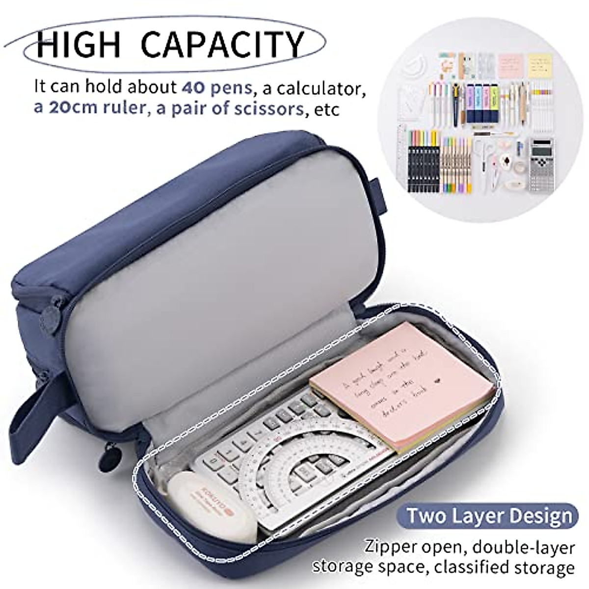 CICIMELON 2pc Large Pencil Case Multi Compartments Pen Pouch Bag Aesthetic School Supplies for Boys Girls Men Women Adults