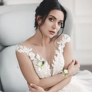 Long tiantian Prom Corsage Wristlet Band Corsage Wristlet and Boutonniere Set pearl Corsage Wristlet for White Wedding Flowers Accessories Prom Suit Decorations