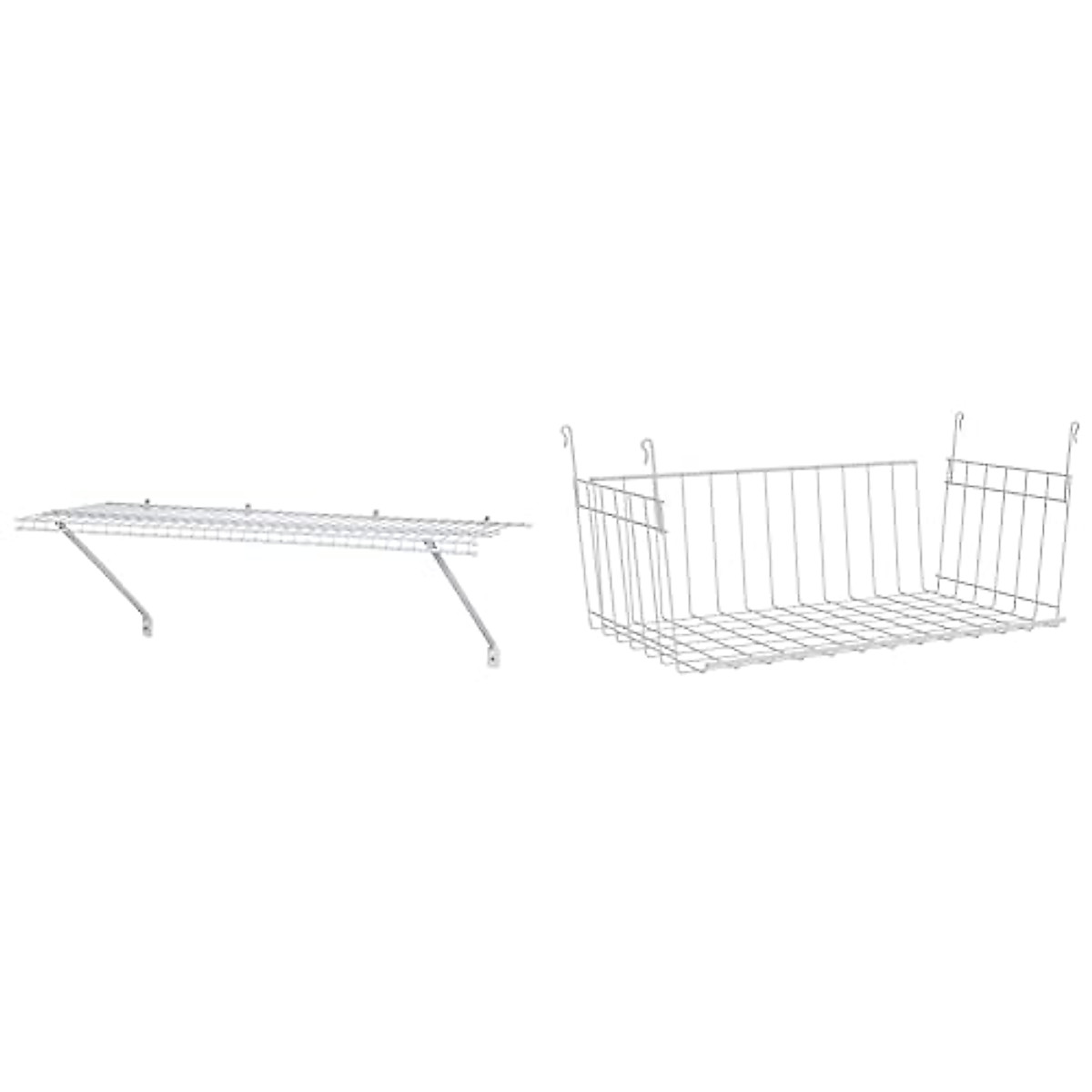 ClosetMaid 1041 Wire Shelf Kit, 4 ft, White & 6222 Hanging Basket for Wire Shelving, White