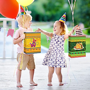 Pajean 18 Packs Fiesta Party Favor Bags with Handles, Cinco De Mayo Candy Bags Mexican Themed Paper Gifts Bags for Birthday Baby Shower Bridal Mexico Party Favor Supplies