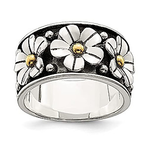 IceCarats 925 Sterling Silver Vintage 14K Gold Centers Daisy Flower Ring Size 7