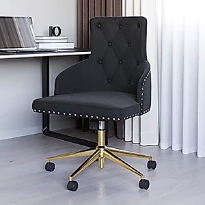 BELLEZE Modern Velvet Desk Chair for Home Office or Bedroom Vanity, Tufted Upholstered Seat with Slim Arms, Adjustable Height, Swivel, Wheels - Belden (Black)