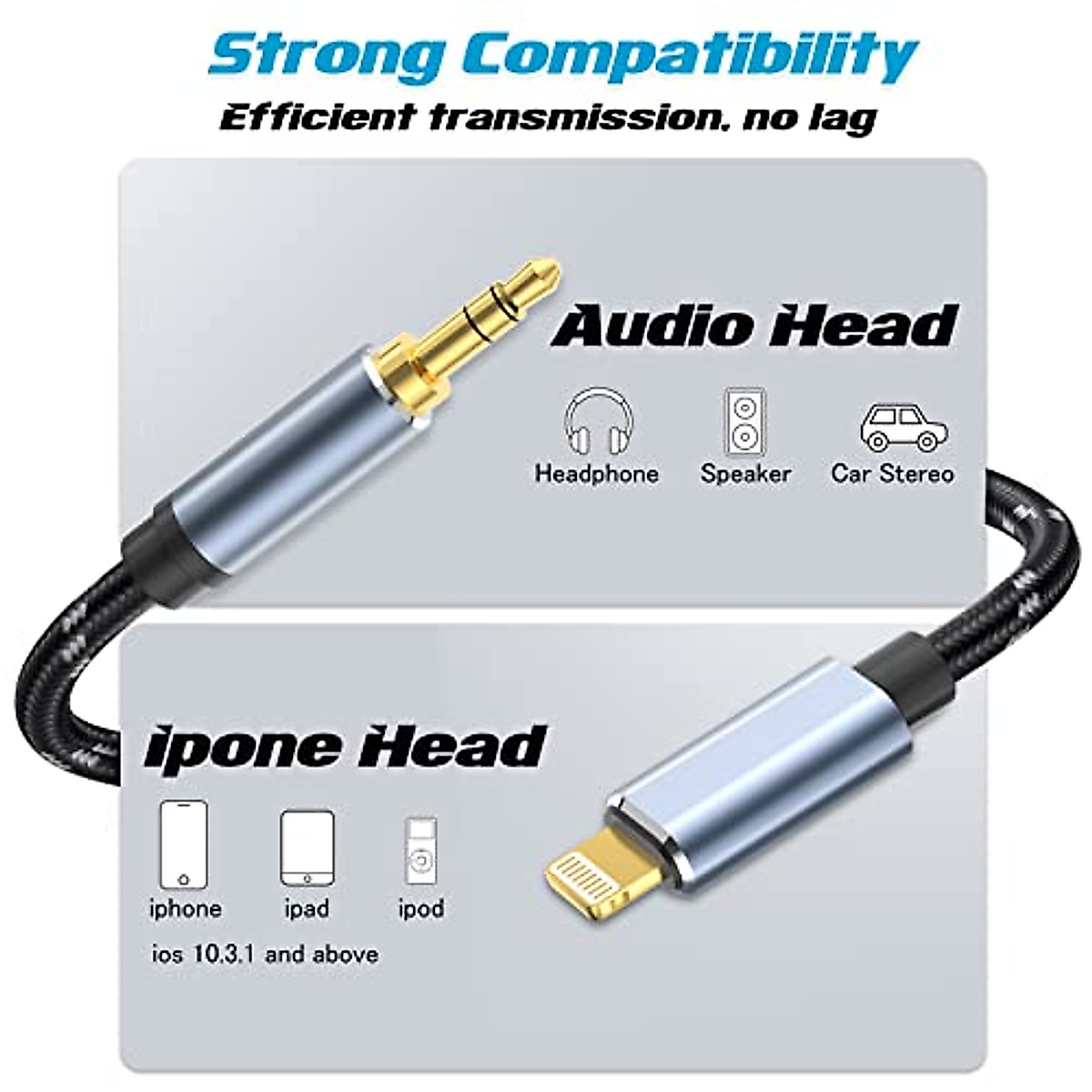 WORLDBOYU Lightning to 3.5mm Audio Cable iPhone Headphones Jack Lightning Aux Cord Compatible with iPhone 14 13 12 11 XS X 8 7 6 iPad iPod for Car Home Stereo, Speaker, Headphone(3.3FT), black