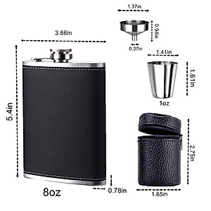Generic Hip Flask, 8oz Stainless Steel Flask for Liquor, Leather Flask Gift Set (Leakproof, Rustproof)