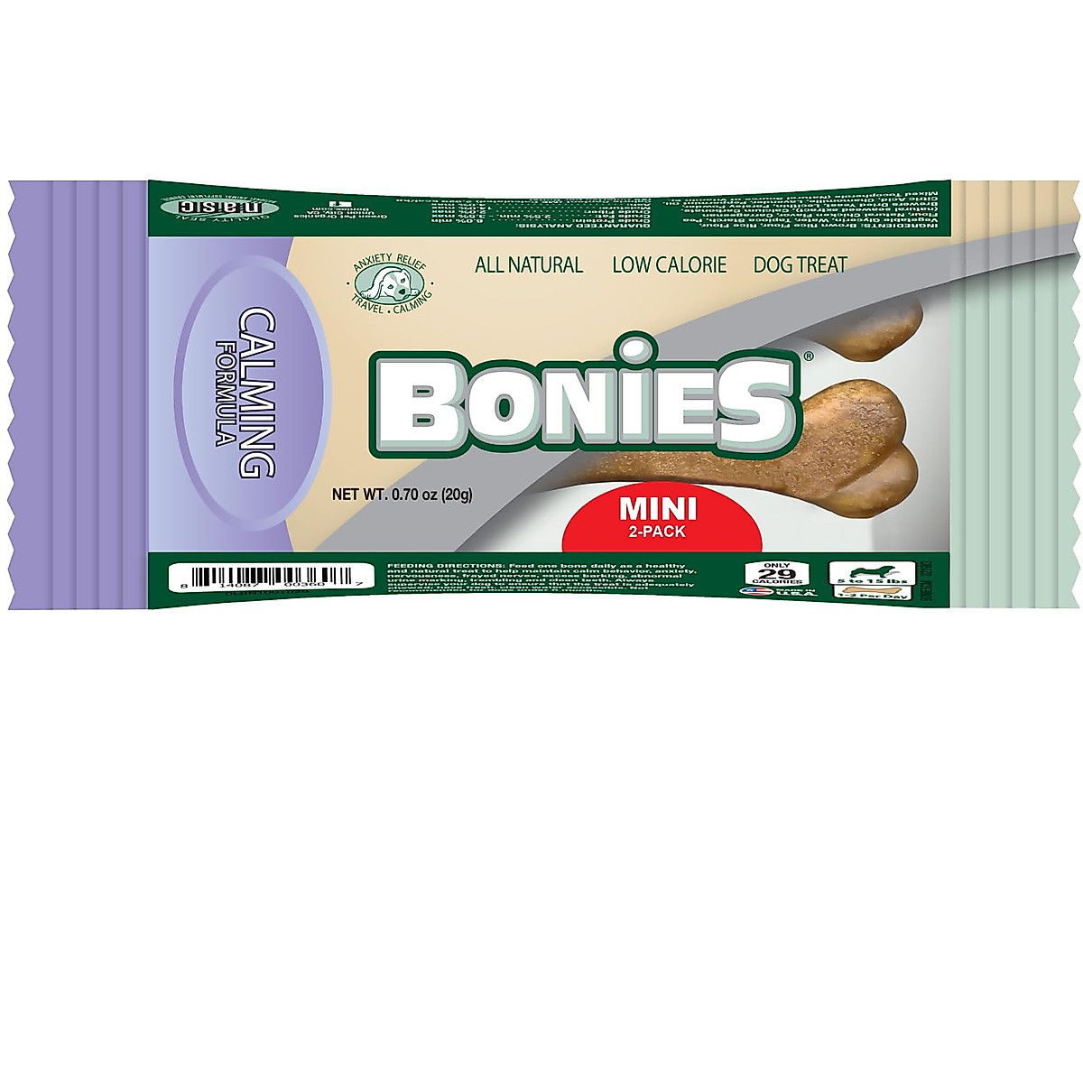 Bonies Natural Calming Formula Minis-Sized Bone - Contains Chamomile & Lavender, Helps Anxiety, Excessive Barking & Trembling, Chicken Flavor, [Mini Dog], 2 Bone Pack