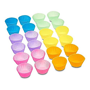 Amazon Basics Round Reusable Silicone Baking Cups, Muffin Liners, Pack of 24, Multicolor, 2.9" x 2.96" x 1.3"