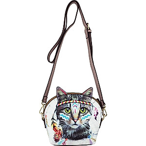 B BRENTANO Vegan Cute Bohemian Cat Animal 3-D Ear Crossbody Handbag (Boho Feline)