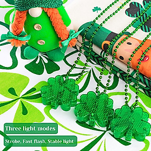EOBOH 4PCS St Patrick's Day Necklace Accessories, Light up St Patricks Day Green Beads, Irish Shamrock Bulk 3D St Patricks Day Decorations Bulk Parade Procession Party Favor Celebrations