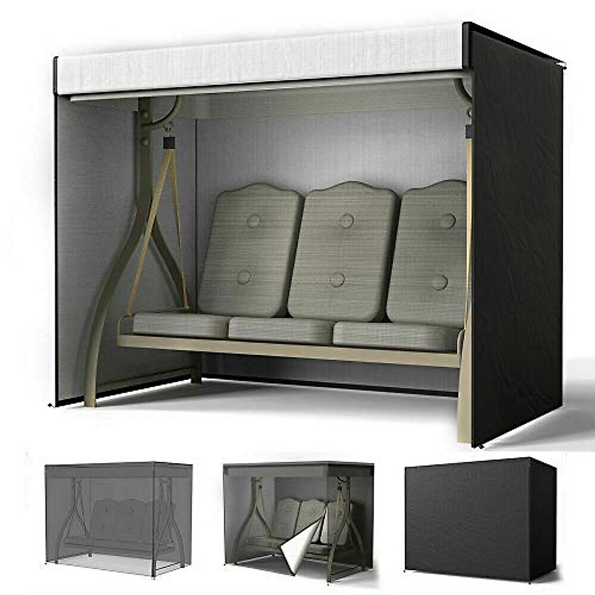 Swing Covers for Outdoor Furniture Patio Swing Cover 3 Seater Durable Hammock Outdoor Swing Glider Cover 87x49x67 inches All Weather Protection (Black)