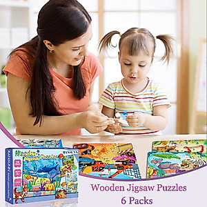Puzzles for Kids Ages 3-5, 24 Piece Colorful Wooden Puzzles for Toddler Children Learning Educational Puzzles Toys for Boys and Girls (6 Puzzles)