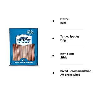 Best Bully Sticks 6 Inch All-Natural Bully Sticks for Dogs - 6” Fully Digestible, 100% Grass-Fed Beef, Grain and Rawhide Free | 25 Pack
