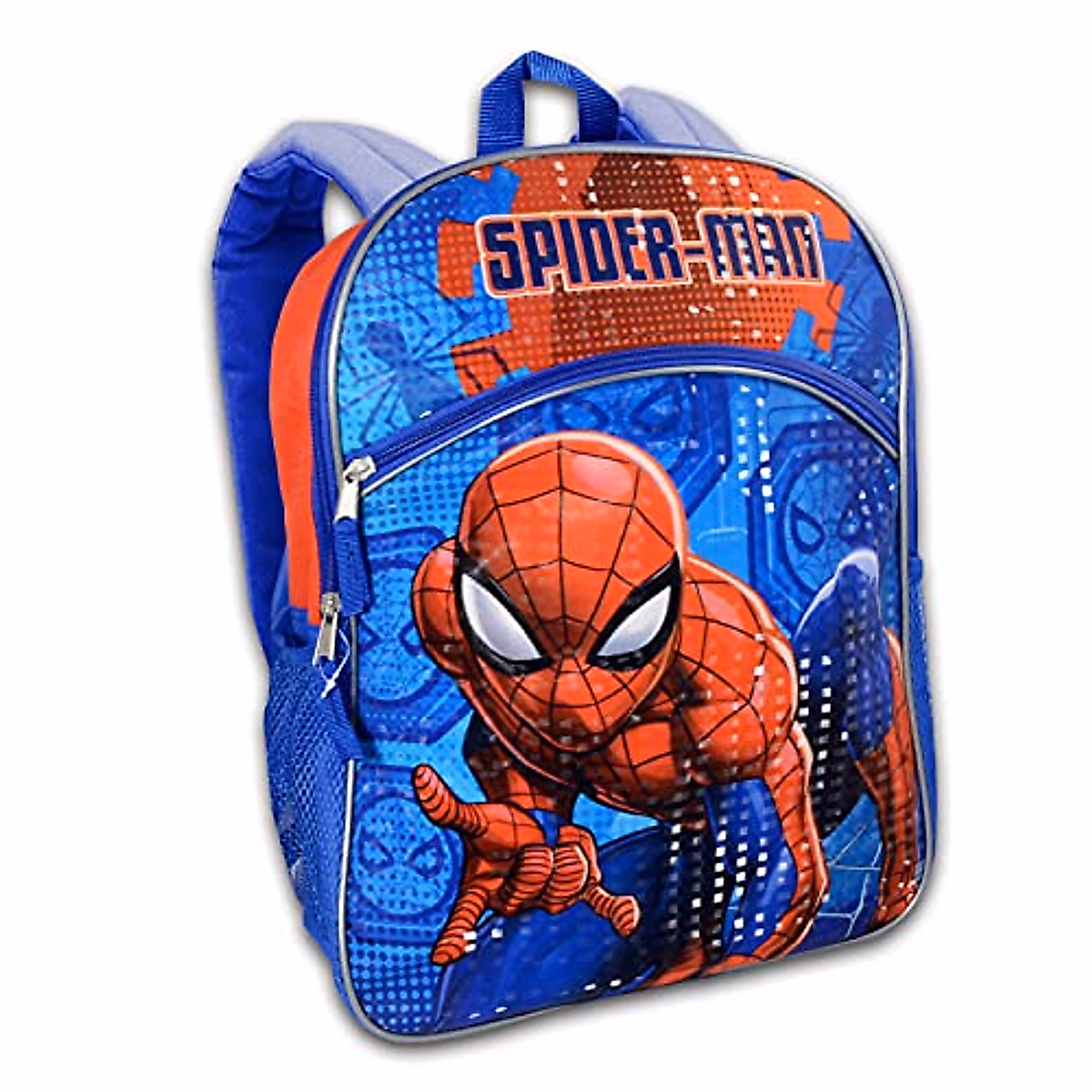 Kids Spiderman Backpack Set ~ 5 Pc Bundle with Deluxe 16 Inch Marvel School Bag, Lunchbox, Water Pouch, 200 Stickers and More (Superhero School Supplies for Boys and Girls)
