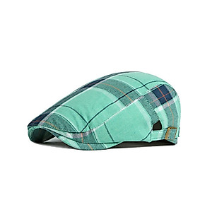WITHMOONS Adjustable Colorful Plaid Flat Cap Newsboy Cabbie Golf Beret Hat YZ30109 (Green)