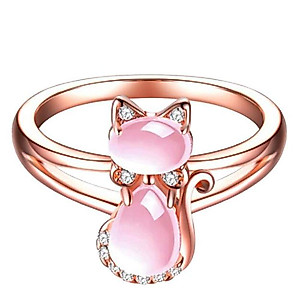 COLORFUL BLING Rose Gold Pink Fleurstone Cat Rhinestones Animal Ring Women Kids（7）