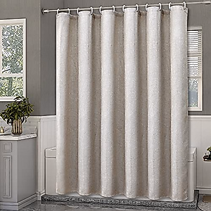 SUMGAR Linen Shower Curtain Tan Farmhouse Rustic Polyester Fabric Cloth Hotel Luxury Heavy Duty Textured Thick Neutral Taupe Elegant Washable Bathroom Curtains Sets with Hooks -72" x 72"