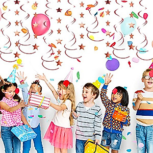 26 Feet Rose Gold Reflective Star Paper Garland Hanging Foil Swirls for Christmas Deccoration Wedding Birthday Party Bachelorette Engagement Holiday Graduation Party Decoration