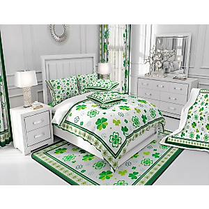 Manfei St. Patrick's Day Duvet Cover Set Queen Size, Lucky Clovers Comforter Cover with 2 Pillowcases, Green Shamrocks Bedding Set 3pcs for Kids Boys Girls Bedroom Decor Lightweight Bedspread Cover