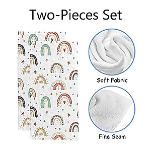 Hand Bath Towels 2 Pack Festive Boho Rainbow Stars Absorbent Face Fingertip Towels for Bathroom Kitchen Gym Spa Soft Hair Drying Cloth Quick Dry, 30 x 15 Inch