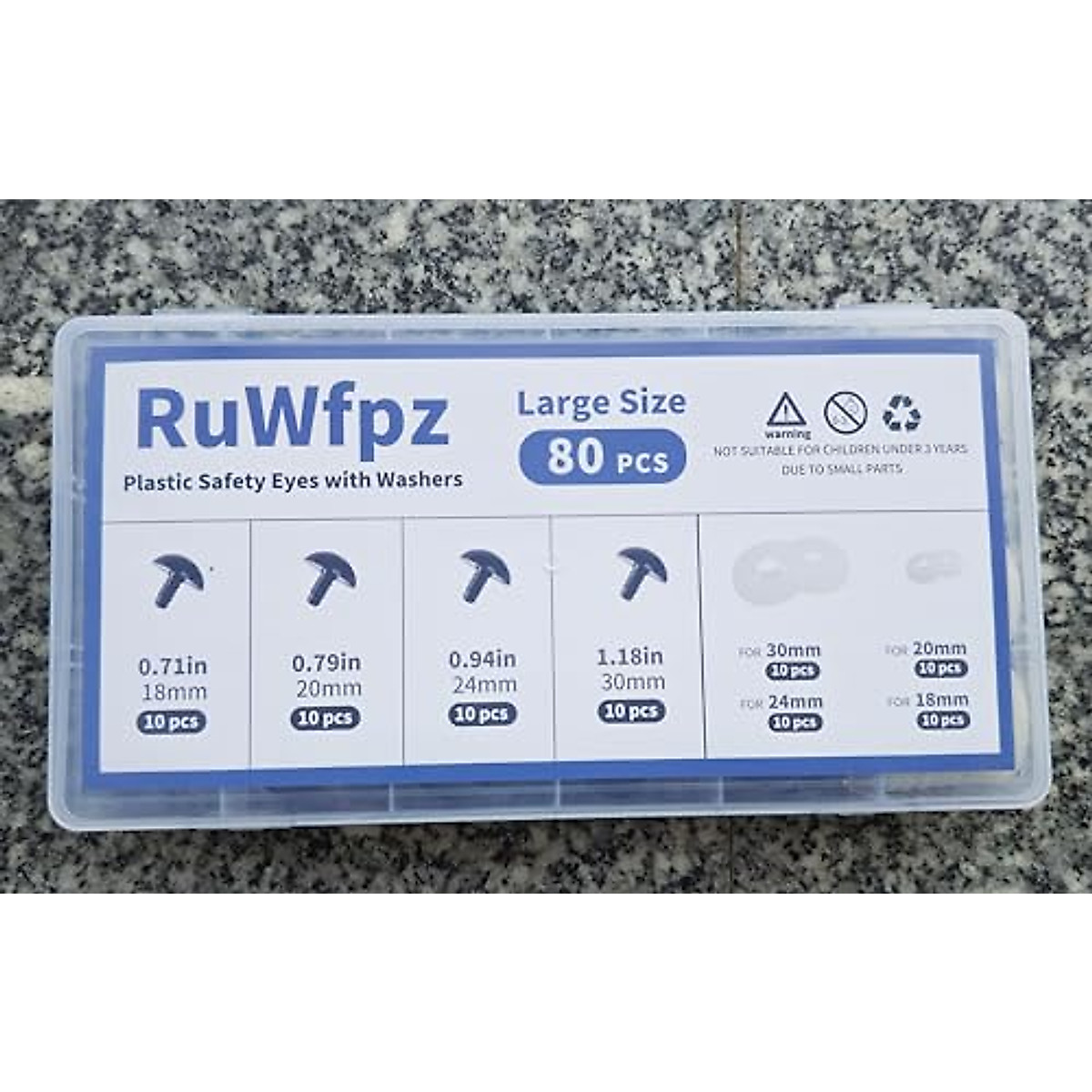 Large Safety Eyes for Amigurumi Crochet 18-30mm - RuWfpz 4 Sizes Stuffed Animal Eyes with Washers, 80Pcs Black Plastic Crochet Safety Eyes for Crafts Doll Bear Plush Animal