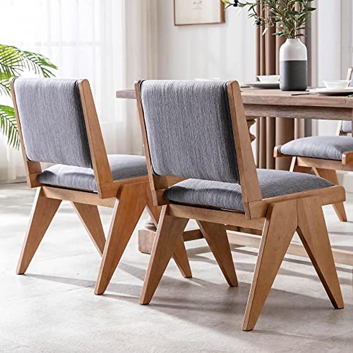 VESCASA Upholstered Dining Chairs with Wood Legs, Linen Mid-Century Modern Padded Dining Chairs with Cushion Back for Dining Room, Kitchen, Set of 2, Grey