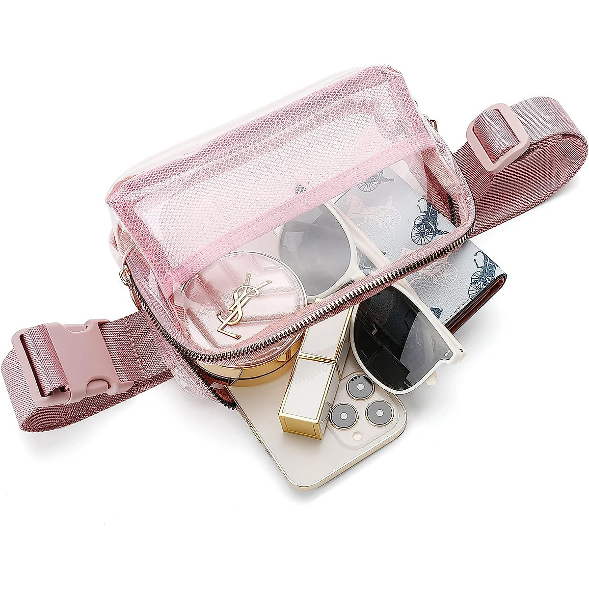 Stadium Approved Clear Water Proof Fanny Pack Waist Bag with Adjustable Strap, Festivals, Hiking, Concerts and Travel - Pink