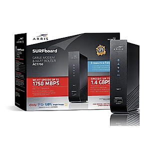 ARRIS SURFboard (32x8) DOCSIS 3.0 Cable Modem Plus AC1750 Dual Band Wi-Fi Router, Certified for Comcast Xfinity, Spectrum, Cox & more (SBG7580AC McAfee), SBG7580AC-MCAFEE, Black