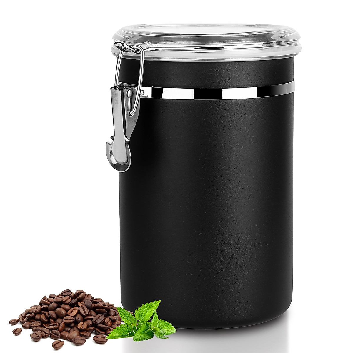 Walktosun Airtight Coffee Canister with Clear Lids, Large Container for Ground Coffee 1.8L/62 floz Stainless Steel Storage Container Jar for Coffee Bean, Cereal, tea, Flour, Sugar (Dark Black)