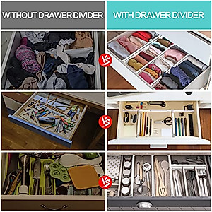 Hoteam 24 Pack Drawer Dividers Organizers for Clothes Adjustable Kitchen Drawer Organizer 3.2 Inch High Dresser Expandable from 11-19 Inch Clear Plastic Separators for Clothing Kitchen Dresser