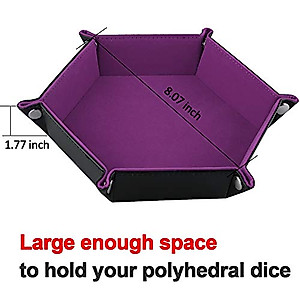 SIQUK Double Sided Dice Tray, Folding Hexagon PU Leather and Velvet Dice Holder for Dungeons and Dragons RPG Dice Gaming D&D and Other Table Games, Dark Violet