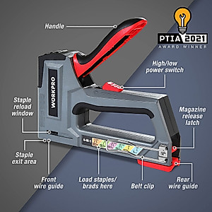 WORKPRO Staple Gun, 6-in-1, Manual Brad Nailer with 4000 Counts Staples, Upholstery Stapler Nail Gun for Fixing Material, Decoration, Carpentry, Furniture, Doors and Windows