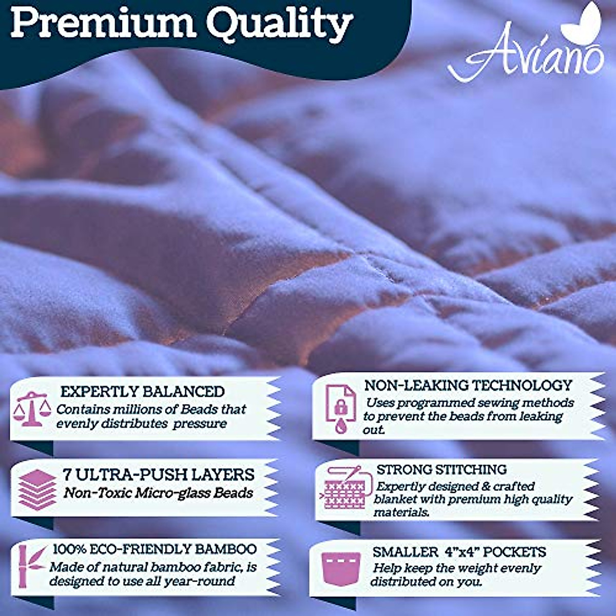 Aviano Premium Bamboo Cooling Weighted Blanket for Adults - 20 lbs (Stone Blue) for Queen Size Bed (60x80 in.) - Heavy Blankets for Restlessness